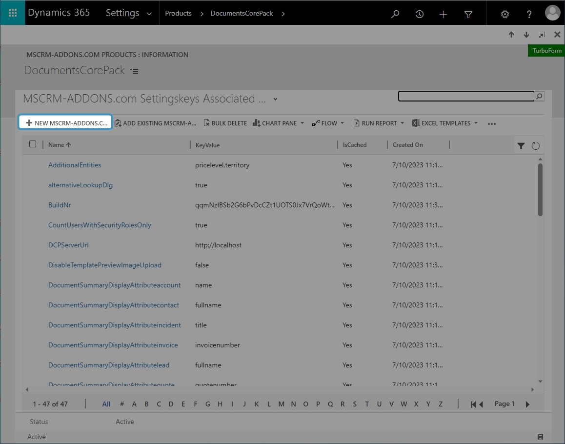 How to create a SettingsKey manually in MS Dynamics 365