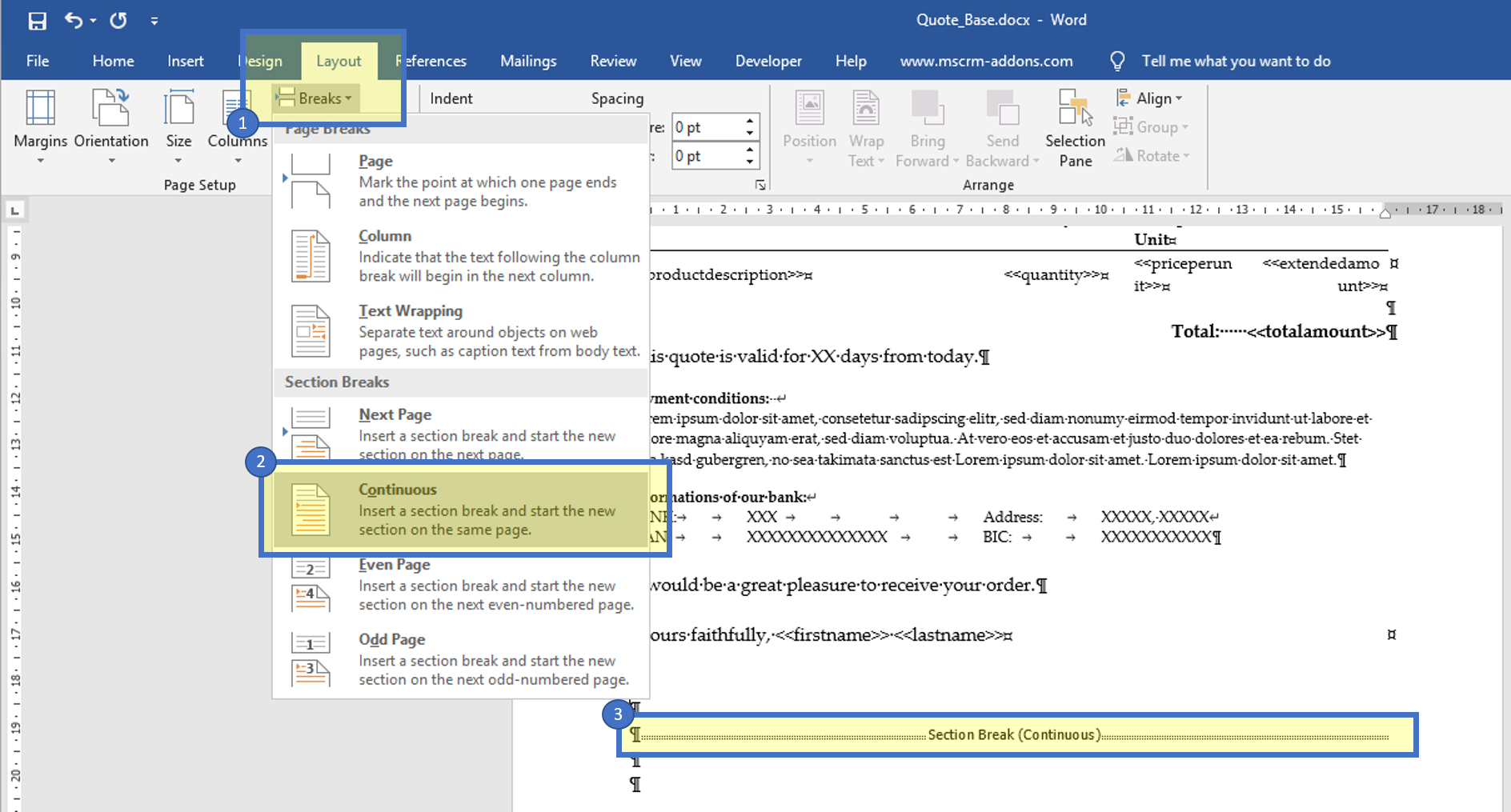 How to setup editable sections in your template (Dynamics 365)