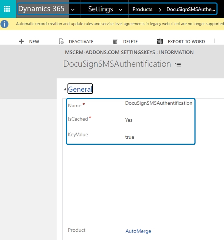 How to activate the DocuSign SMS Authentication for DocumentsCorePack