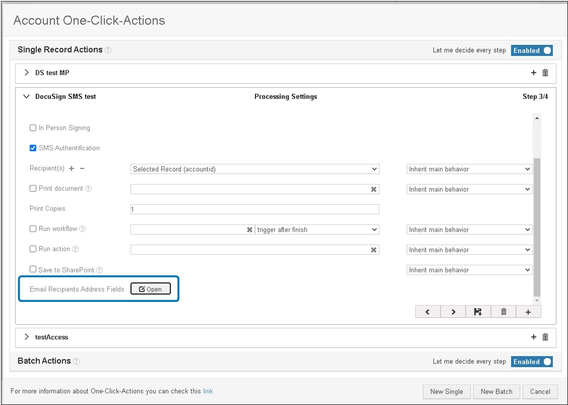 How to activate the DocuSign SMS Authentication for DocumentsCorePack