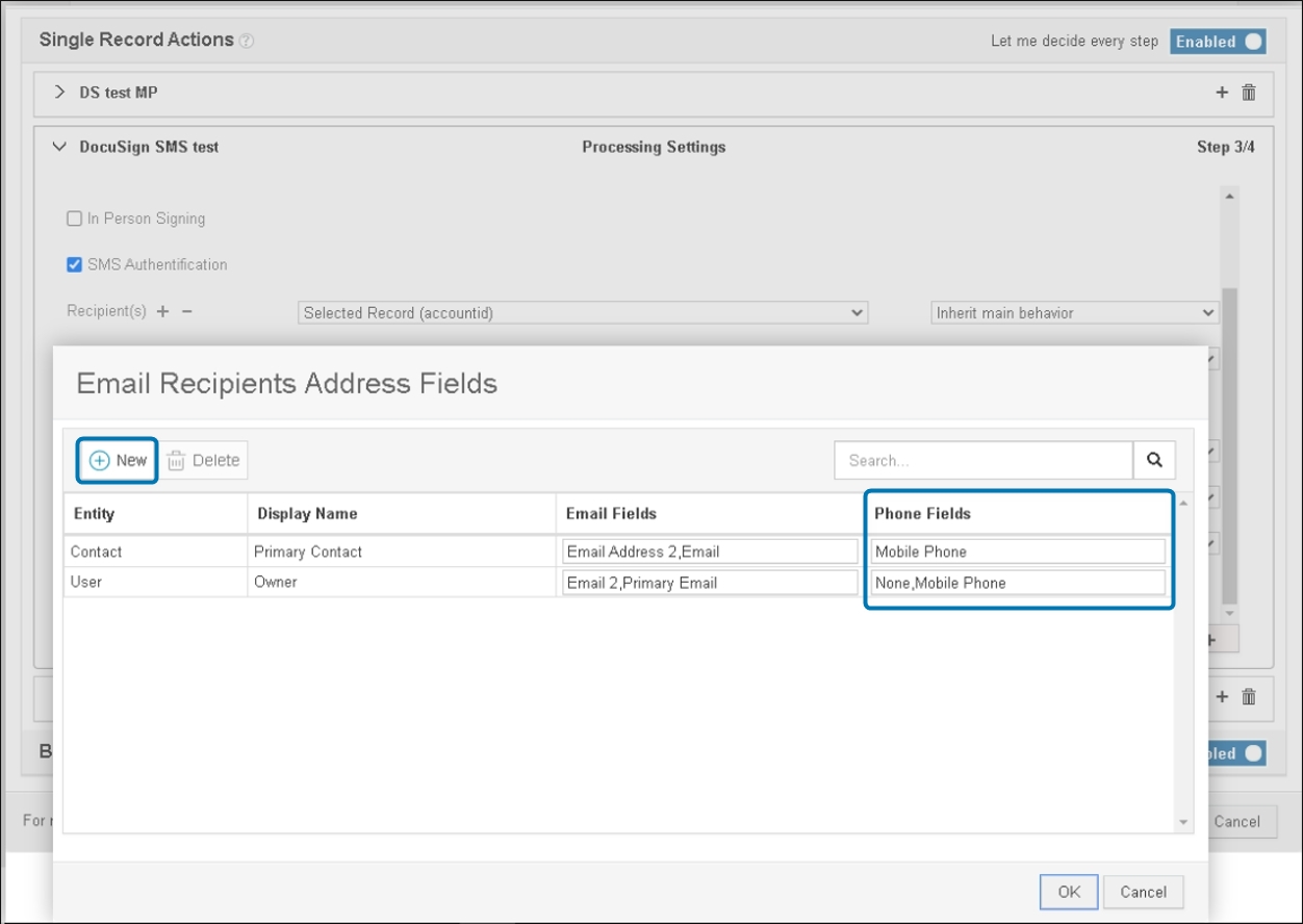 How to activate the DocuSign SMS Authentication for DocumentsCorePack